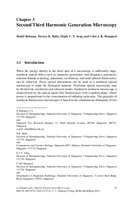 (PDF) Second/Third Harmonic Generation Microscopy