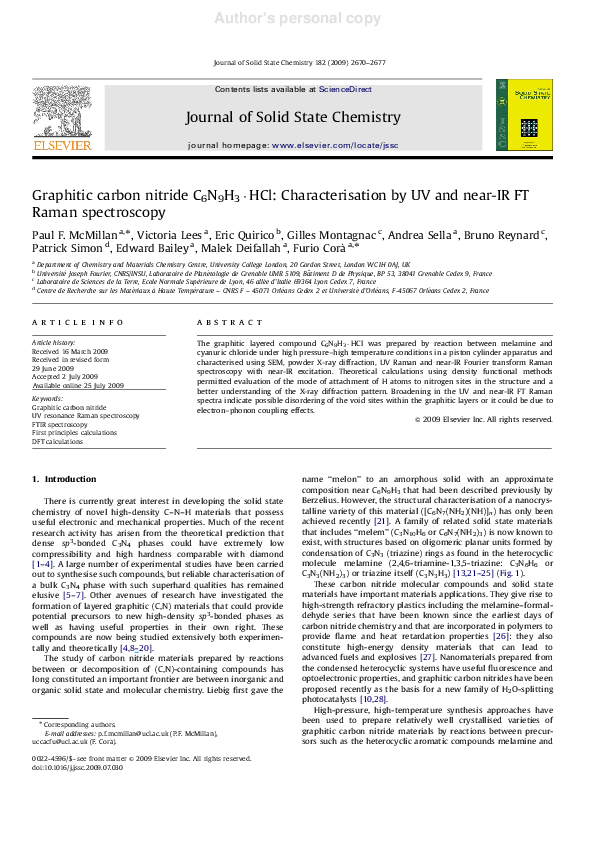 (PDF) Graphitic carbon nitride C 6N 9H 3·HCl: Characterisation by UV ...
