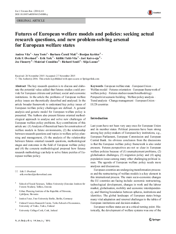 (PDF) Futures of European welfare models and policies: Seeking actual ...