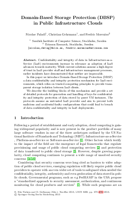 (PDF) Domain-Based Storage Protection (DBSP) in Public Infrastructure Clouds | Nicolae Paladi, C ...