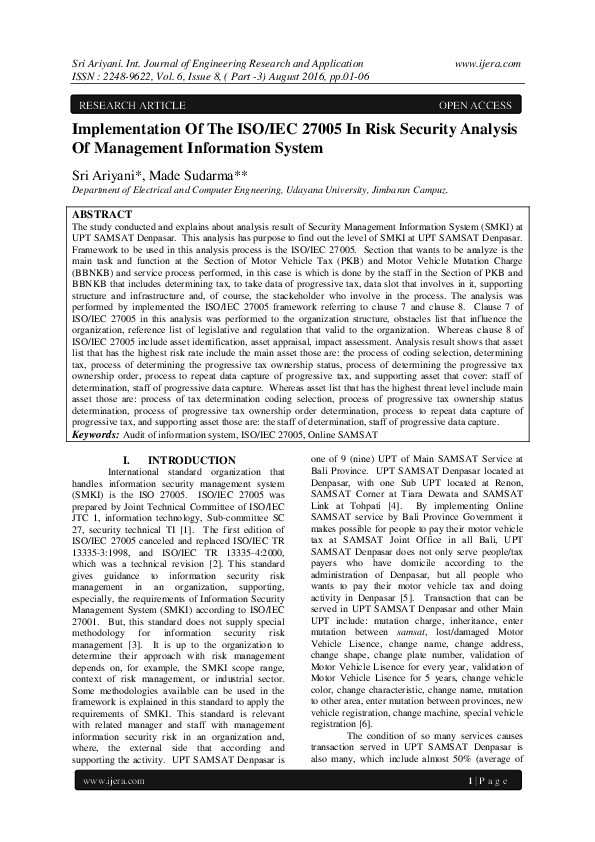 (PDF) Implementation Of The ISO/IEC 27005 In Risk Security Analysis Of ...