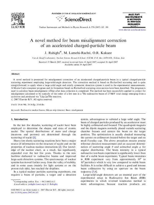 Pdf A Novel Method For Beam Misalignment Correction Of An Accelerated Charged Particle Beam