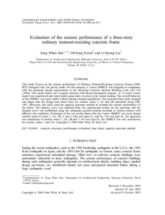 (PDF) Evaluation of the seismic performance of a three-story ordinary ...