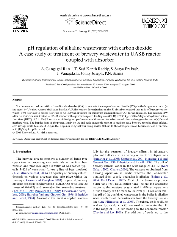 (PDF) pH regulation of alkaline wastewater with carbon dioxide: A case ...