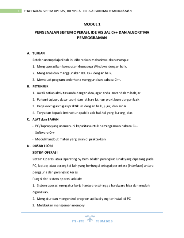 (PDF) PENGENALAN SISTEM OPERASI, IDE VISUAL C++ DAN ALGORITMA PEMROGRAMAN