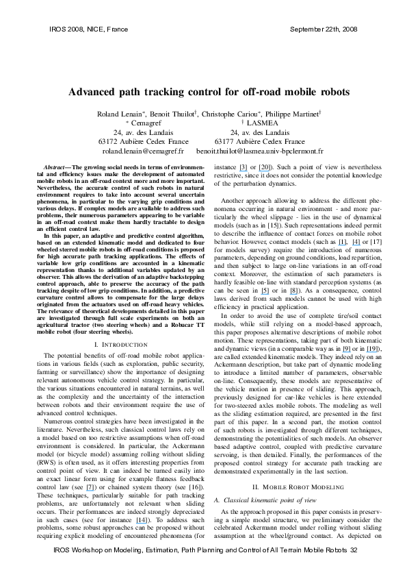 Pdf Adaptive And Predictive Path Tracking Control For Off Road Mobile Robots Roland Lenain