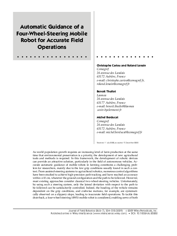 (PDF) Automatic guidance of a four-wheel-steering mobile robot for accurate field operations