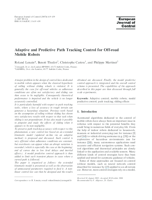 Pdf Adaptive And Predictive Path Tracking Control For Off Road Mobile Robots