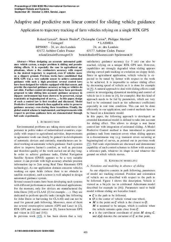(PDF) Adaptive and predictive non linear control for sliding vehicle guidance - application to ...