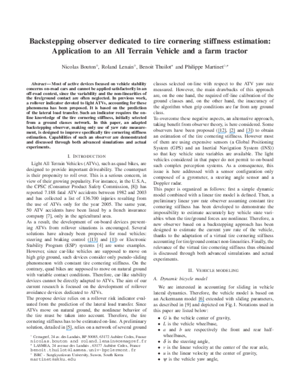 (PDF) Backstepping observer dedicated to tire cornering stiffness ...