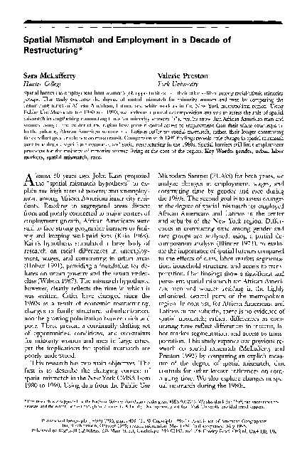 (PDF) Spatial Mismatch and Employment in a Decade of Restructuring