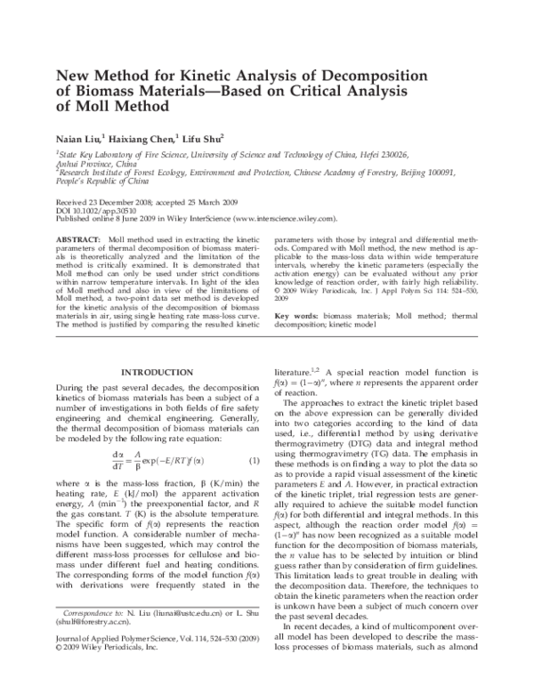 (PDF) New method for kinetic analysis of decomposition of biomass ...