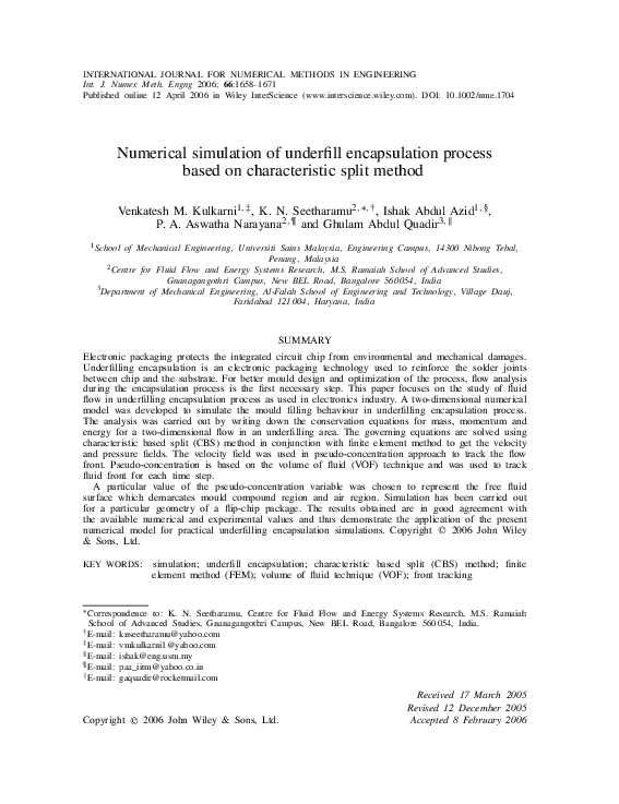 (PDF) Numerical simulation of underfill encapsulation process based on characteritsic split method