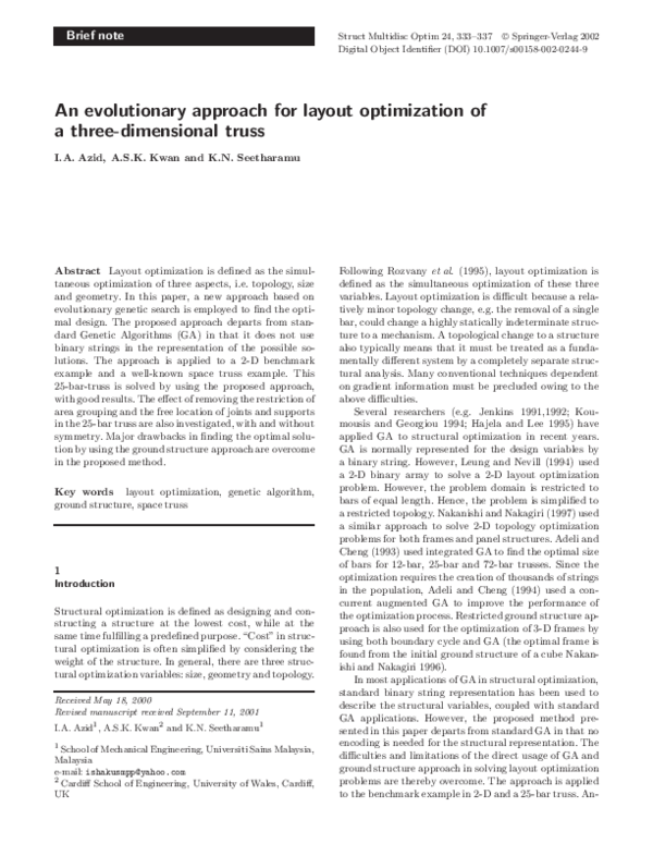 Pdf An Evolutionary Approach For Layout Optimization Of A Three Dimensional Truss
