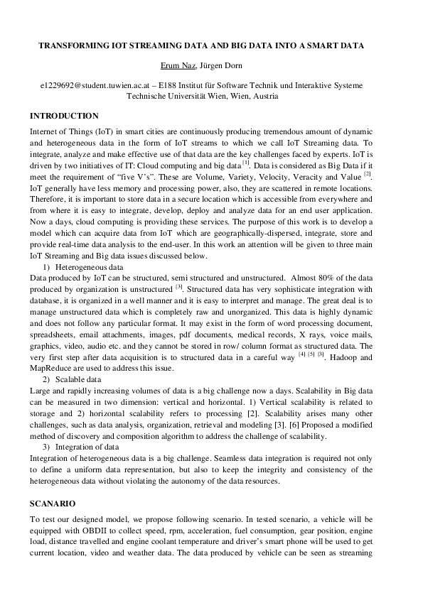 (PDF) Transforming IOT Streaming Data and Big Data into Smart Data