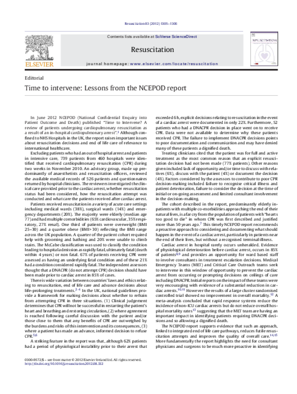 (PDF) Time to intervene: lessons from the NCEPOD report