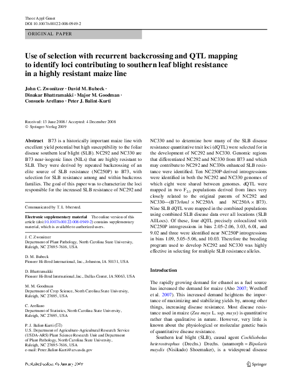 (PDF) Use of selection with recurrent backcrossing and QTL mapping to ...