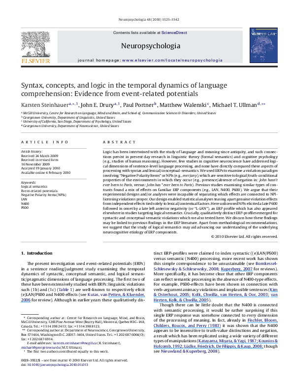 Pdf Syntax Concepts And Logic In The Temporal Dynamics Of Language Comprehension Evidence