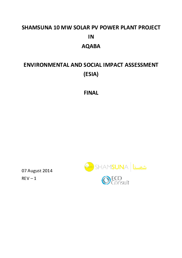 (PDF) SHAMSUNA 10 MW SOLAR PV POWER PLANT PROJECT IN AQABA ...