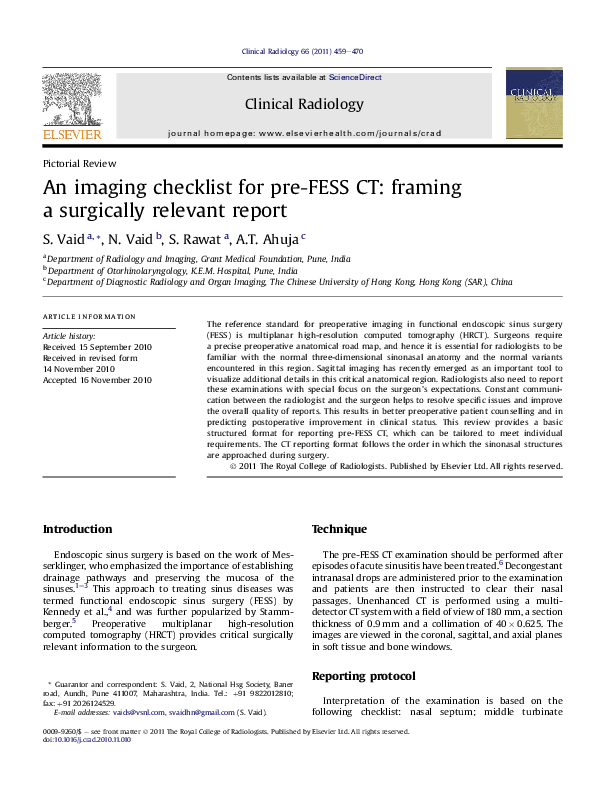 (PDF) An imaging checklist for pre-FESS CT: framing a surgically ...