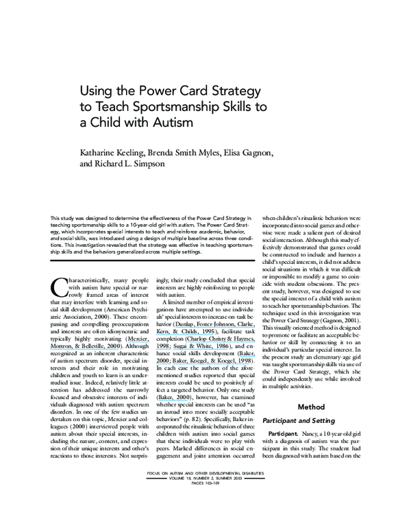 (PDF) Using the Power Card Strategy to Teach Sportsmanship Skills to a ...