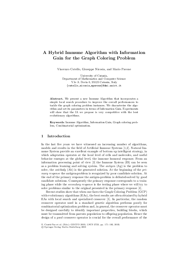 (PDF) A Hybrid Immune Algorithm with Information Gain for the Graph Coloring Problem | Mario ...