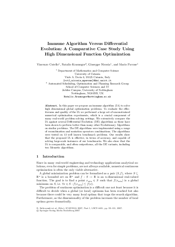 (PDF) Immune Algorithm Versus Differential Evolution: A Comparative Case Study Using High ...