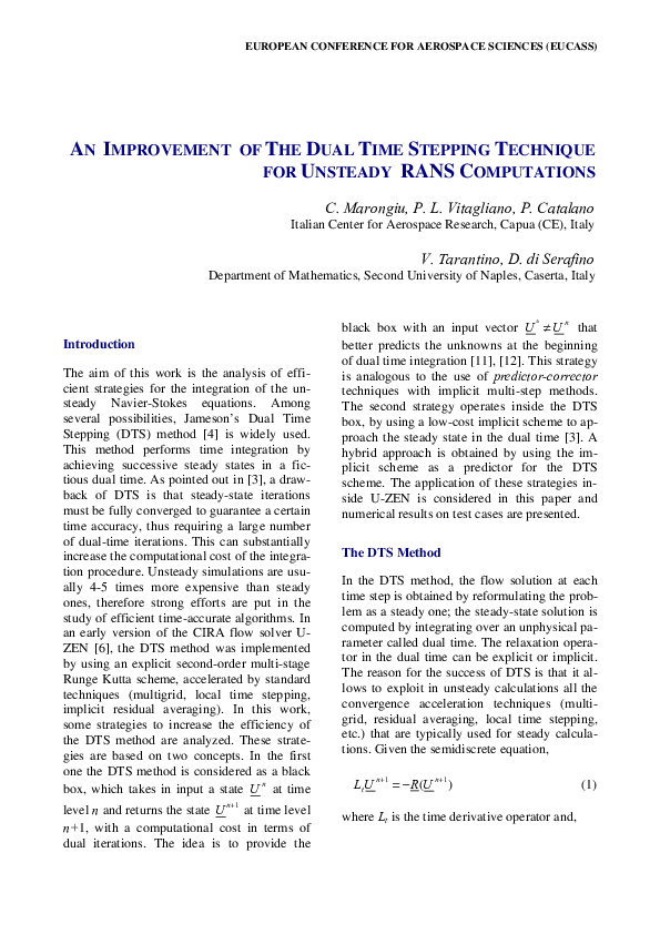 (PDF) An improvement of the Dual Time Stepping technique for unsteady RANS computations