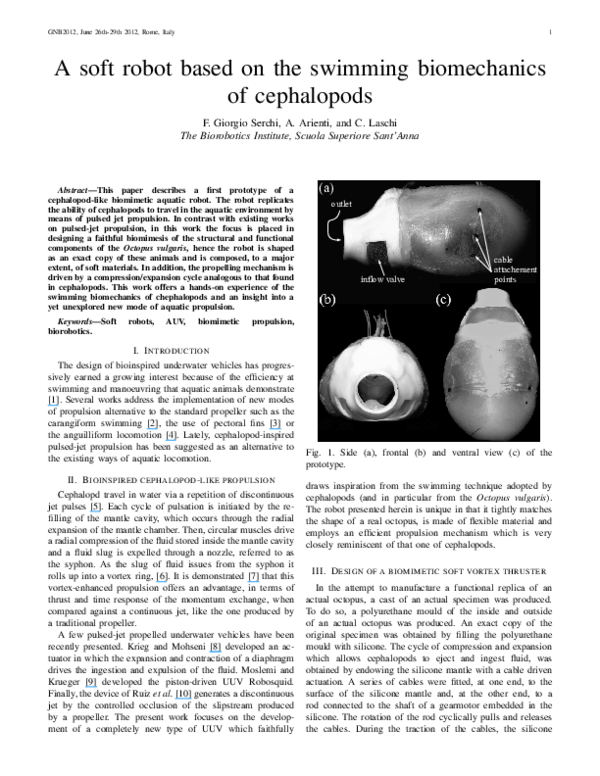 (PDF) An underwater soft robot based on the swimming biomechanics of cephalopods