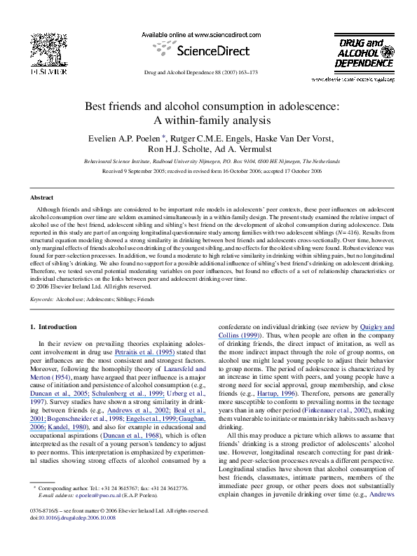 (PDF) Best friends and alcohol consumption in adolescence: A within ...