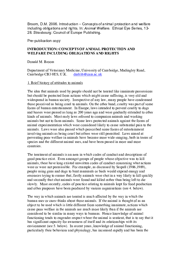 (PDF) Introduction – Concepts of animal protection and welfare ...