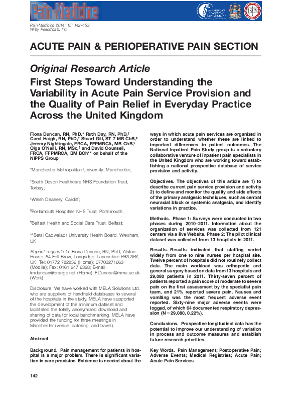 (PDF) First steps toward understanding the variability in acute pain ...