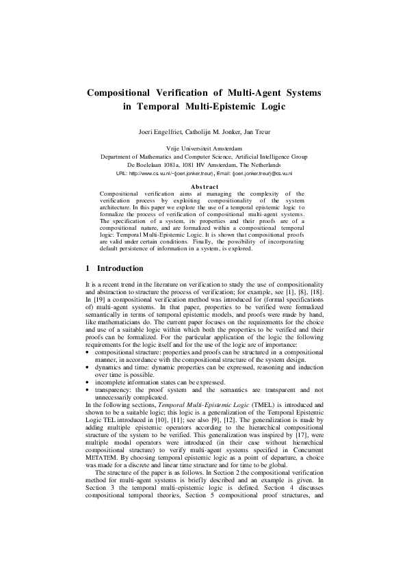 (PDF) Compositional Verification of Multi-Agent Systems: a Formal Analysis of Pro-activeness and ...