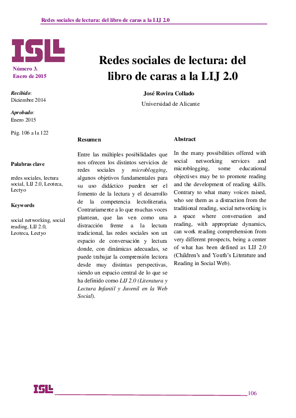 (PDF) Redes sociales de lectura: del libro de caras a la LIJ 2.0