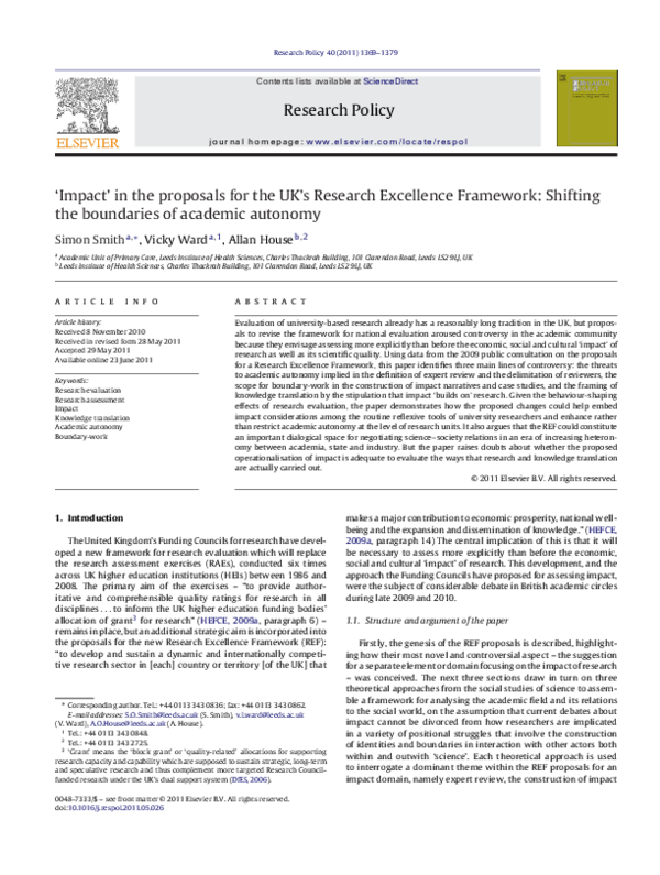 (PDF) Impact’ in the proposals for the UK's Research Excellence ...