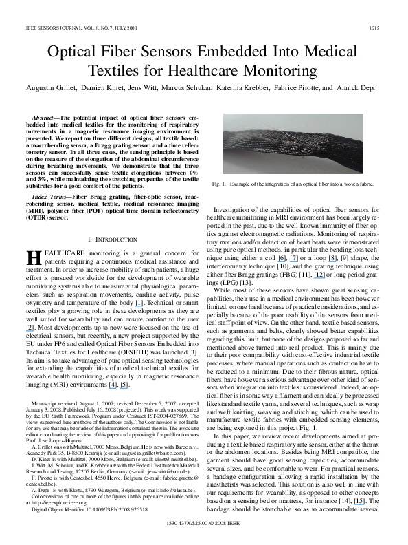 (PDF) Optical Fiber Sensors Embedded Into Medical Textiles for ...