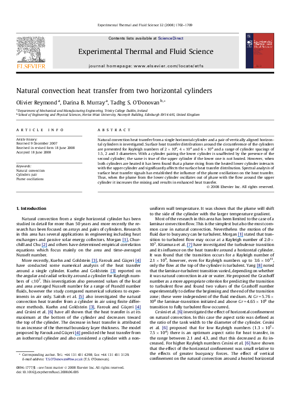 (PDF) Natural convection heat transfer from two horizontal cylinders