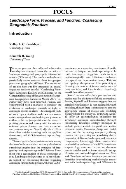 (PDF) Landscape Form, Process, and Function: Coalescing Geographic ...