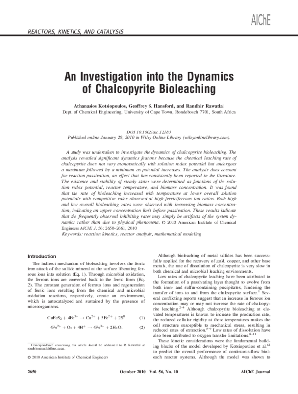 (PDF) An investigation into the dynamics of chalcopyrite bioleaching