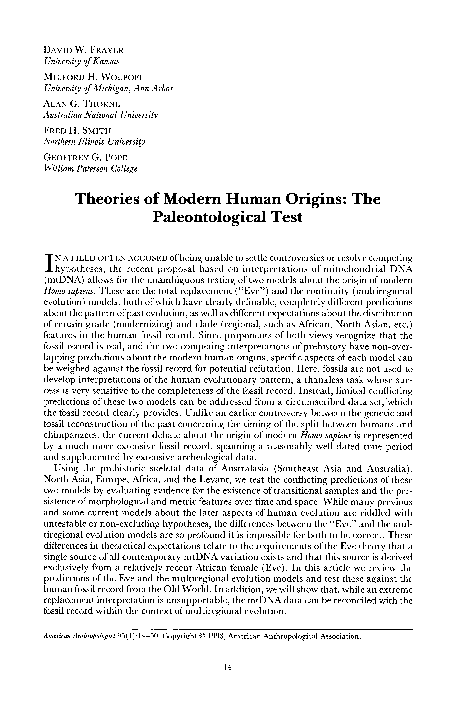 (PDF) Theories of modern human origins: the paleontological test