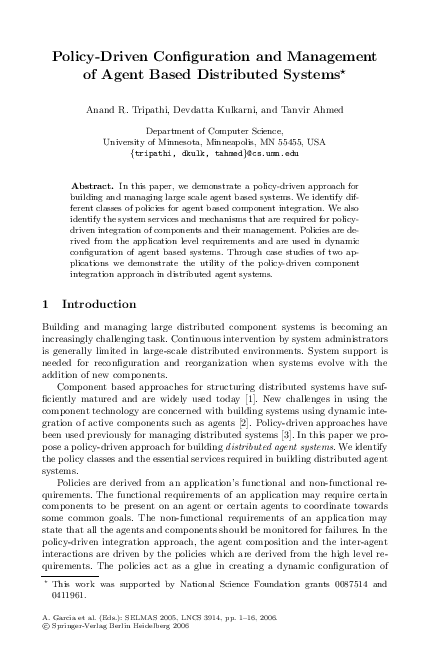Pdf Policy Driven Configuration And Management Of Agent Based