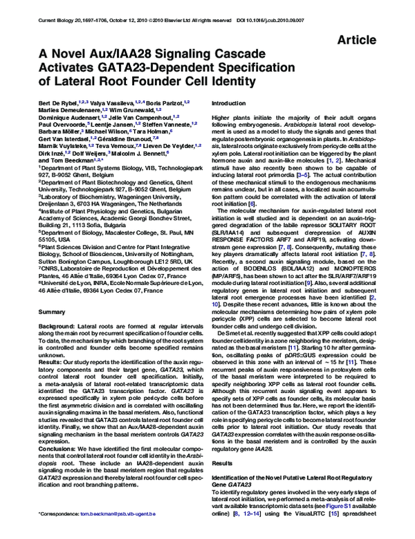 (PDF) A Novel Aux/IAA28 Signaling Cascade Activates GATA23Dependent ...