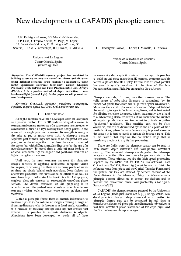 (PDF) New developments at CAFADIS plenoptic camera