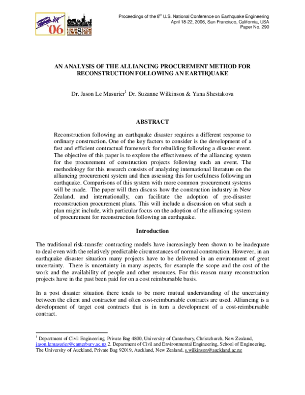 (PDF) An analysis of the alliancing procurement method for ...