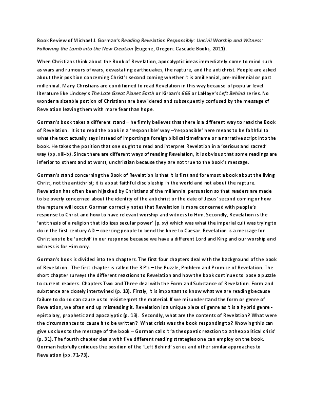 Pdf Book Review Of Michael Gorman S Reading Revelation Responsibly