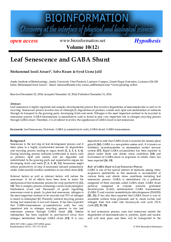 (PDF) Leaf Senescence and GABA Shunt