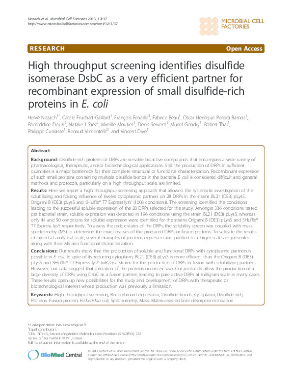 (PDF) High throughput screening identifies disulfide isomerase DsbC as a very efficient partner ...