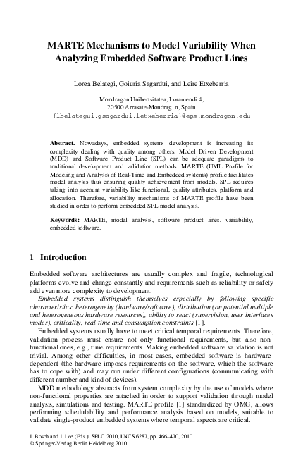 (PDF) MARTE Mechanisms to Model Variability When Analyzing Embedded Software Product Lines