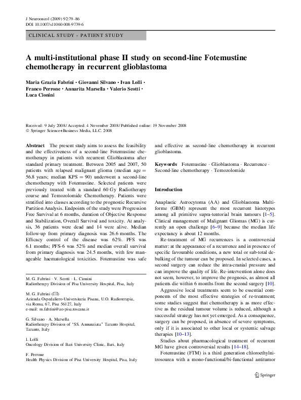 (PDF) A multi-institutional phase II study on second-line Fotemustine chemotherapy in recurrent ...