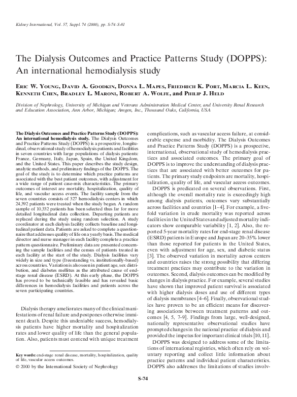 (PDF) The Dialysis Outcomes and Practice Patterns Study (DOPPS): Design ...